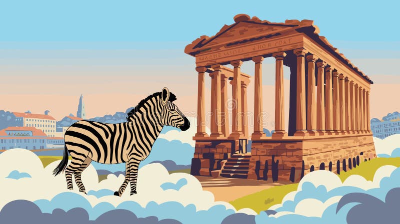 Surreal Zebra and Ancient Temple in Dreamlike Landscape Stock Vector ...