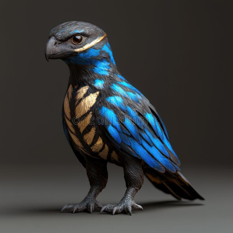 Striking Blue and Gold Bird of Prey Stock Illustration - Illustration ...
