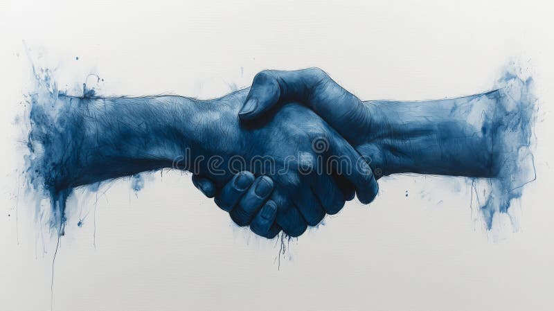 A Striking Blue Handshake Mural Symbolizing Unity and Collaboration on ...