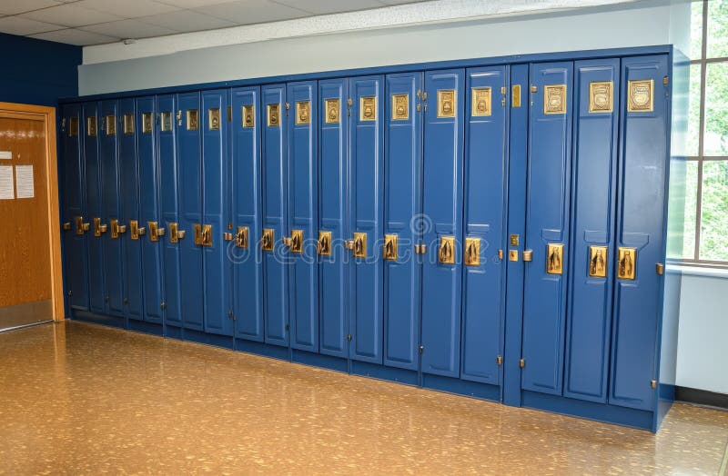Striking Blue Lockers Shiny Gold Handles School Stock Photos - Free ...