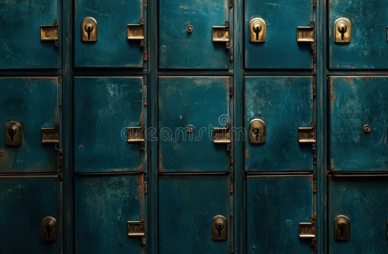 Striking Blue Lockers with Shiny Gold Handles in a School Stock Photo ...