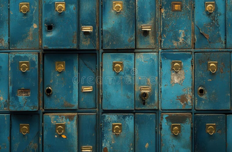 Striking Blue Lockers with Shiny Gold Handles in a School Stock Image ...