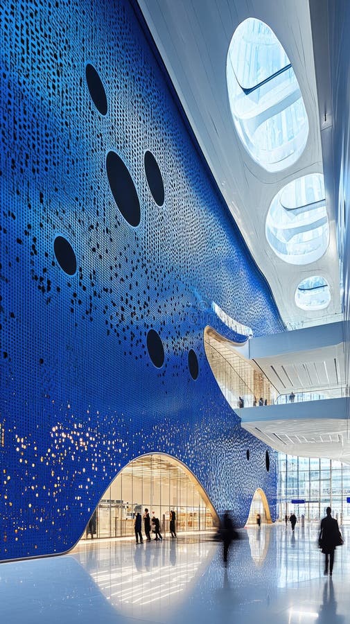 Striking Blue Perforated Wall and Skylights in Modern Architecture ...