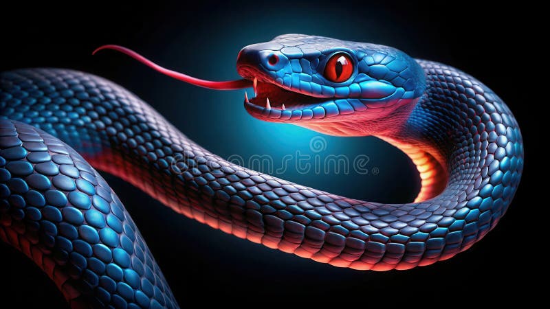Striking Blue Serpent with Red Accents, a Close-up View of Scales and ...
