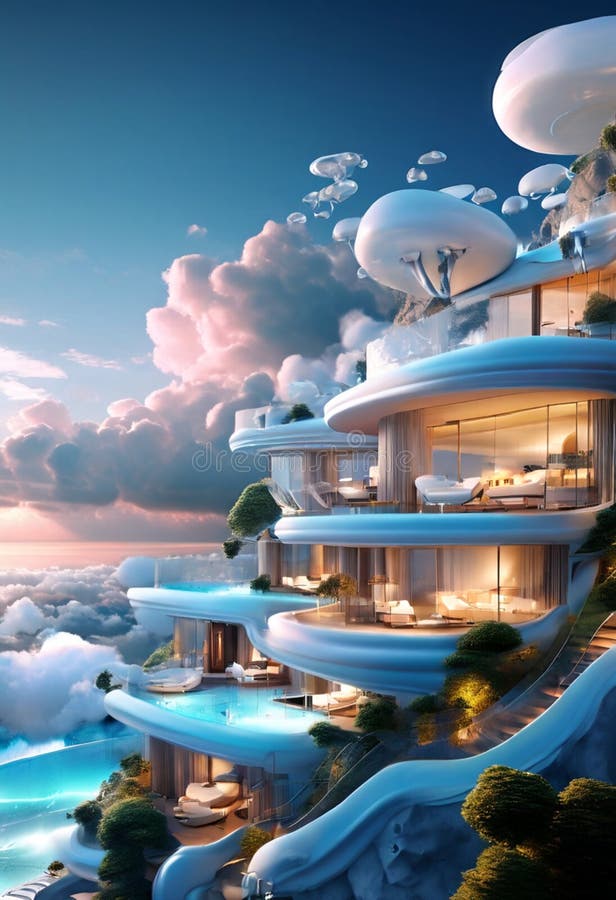 A Striking Blue Wave-shaped Building Stands by the Sea Stock ...