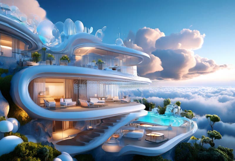 A Striking Blue Wave-shaped Building Stands by the Sea Stock ...