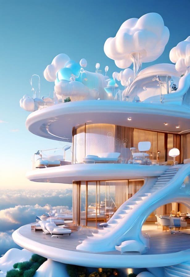 A Striking Blue Wave-shaped Building Stands by the Sea Stock ...