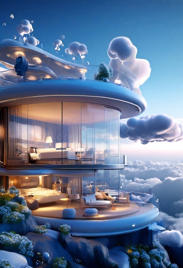 A Striking Blue Wave-shaped Building Stands by the Sea Stock ...