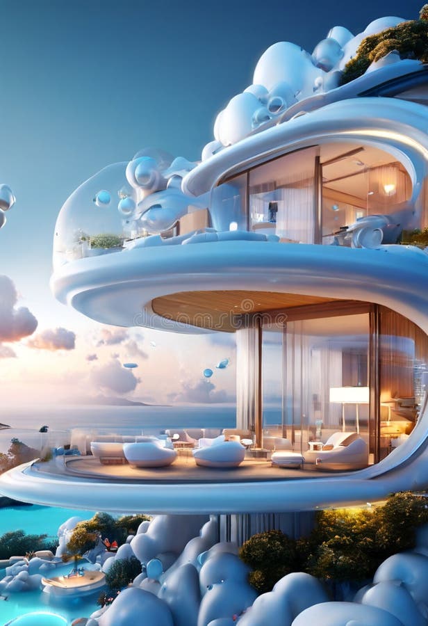 A Striking Blue Wave-shaped Building Stands by the Sea Stock ...