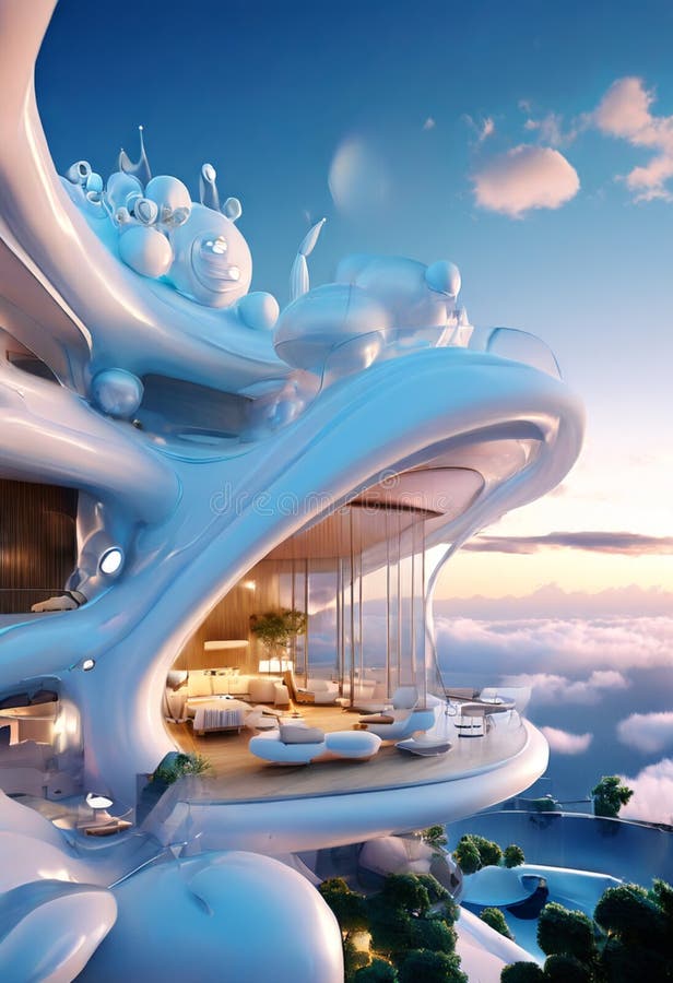 A Striking Blue Wave-shaped Building Stands by the Sea Stock ...