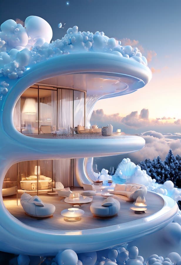 A Striking Blue Wave-shaped Building Stands by the Sea Stock ...