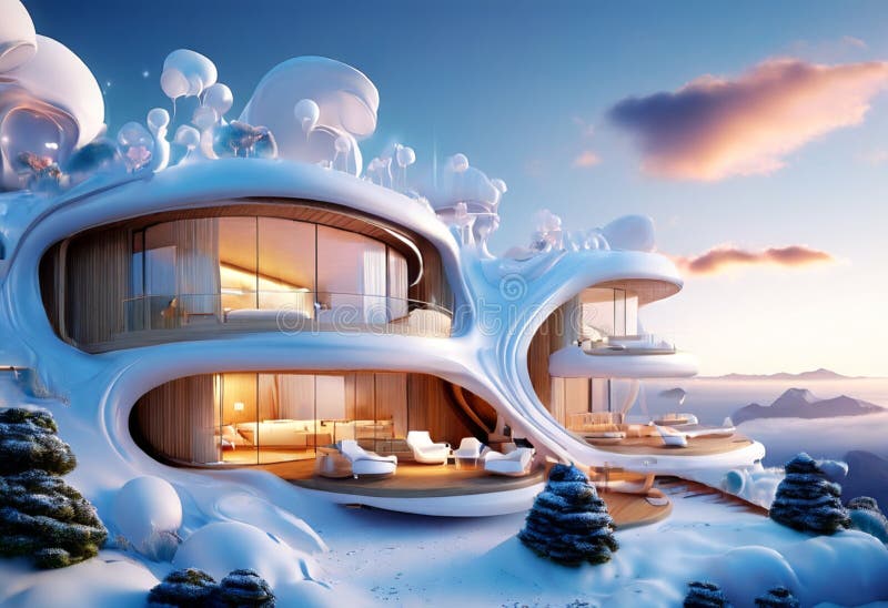 A Striking Blue Wave-shaped Building Stands by the Sea Stock ...