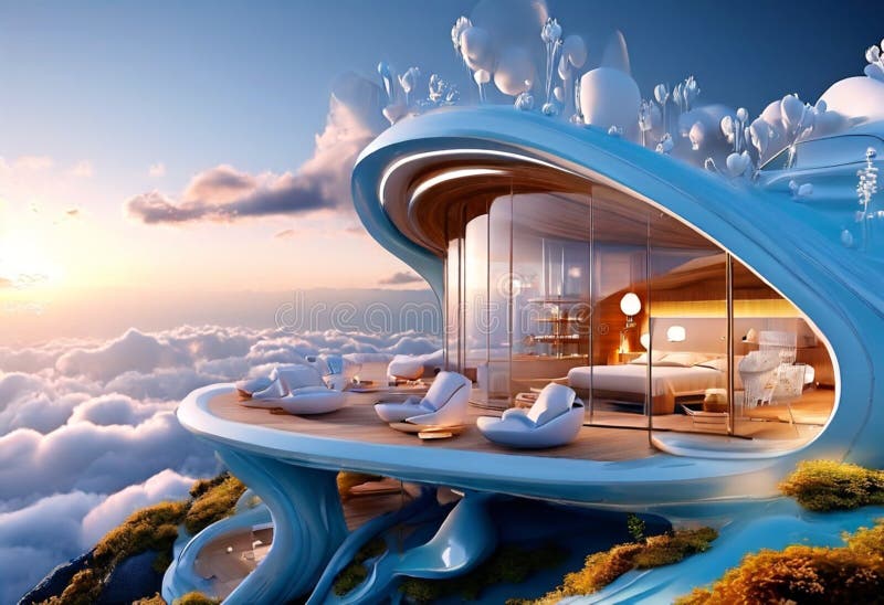 A Striking Blue Wave-shaped Building Stands by the Sea Stock ...