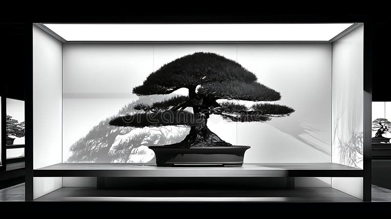 Striking Bonsai Tree Display with Dramatic Shadows and Minimalist ...