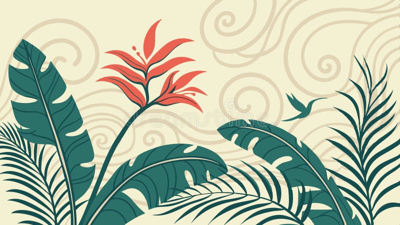 Bold Tropical Botanical Pattern with Dark, Prominent Stylized Leaves ...
