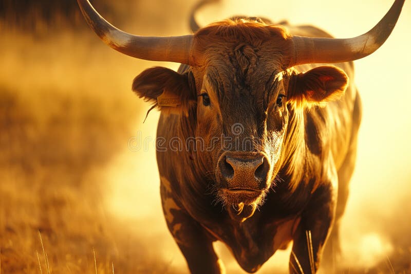 A Striking Bull Staring Intensely during Sunset. Stock Photo - Image of ...