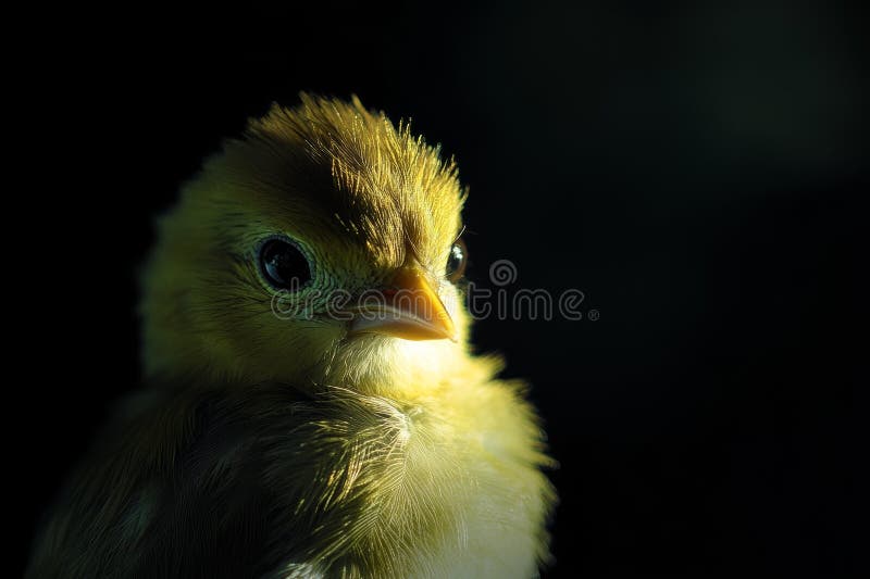 A Detailed Portrait of a Chick Illuminated by Rim Lighting Against a ...