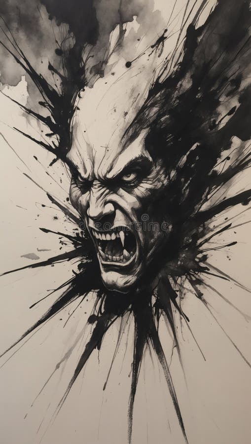 Fearsome Countenance: a Charcoal Illustration of an Angry, Snarling ...