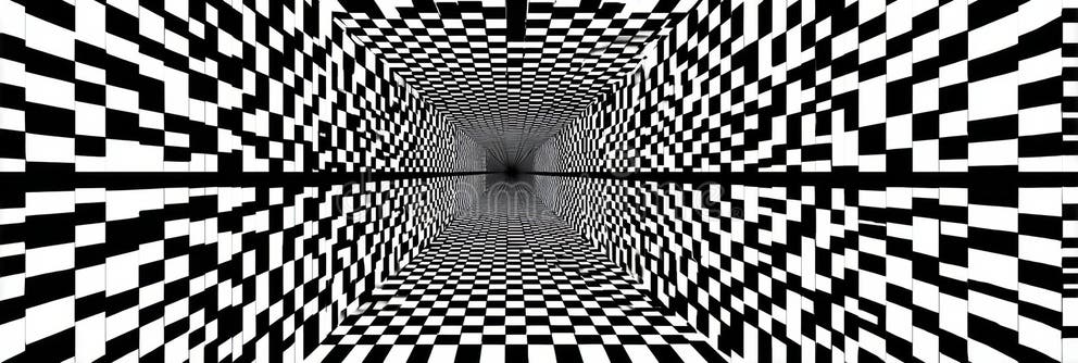 Optical Illusion of a Black and White Checkered Tunnel Creating a ...