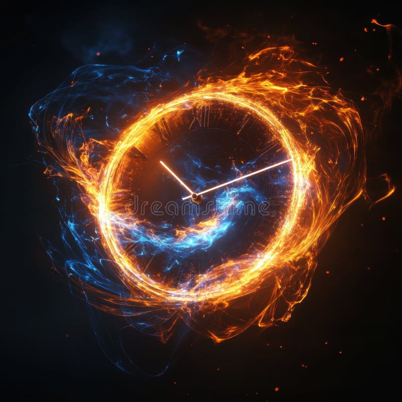 Circular Clock Design Featuring Vibrant Flames in Blue and Orange Hues ...