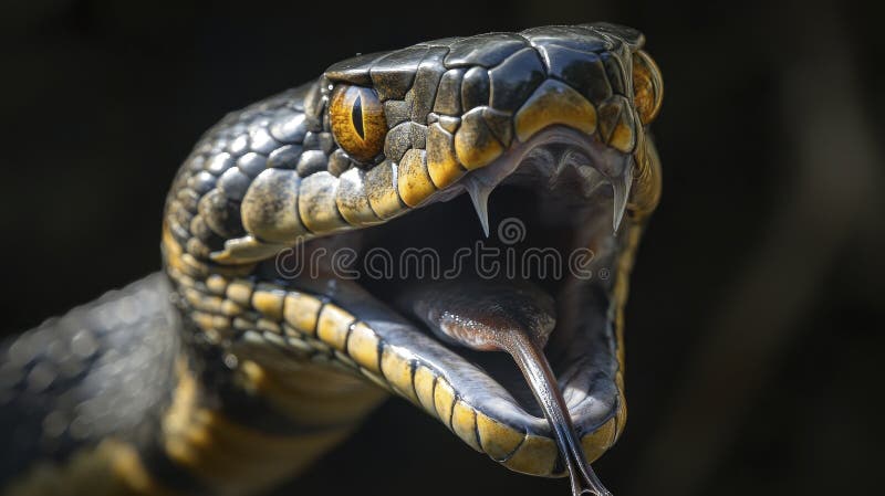 A Striking Close-up of a Cobra with Its Hood Fully Expanded and Mouth ...