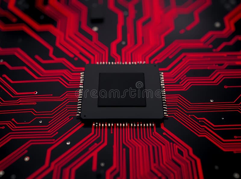 Abstract Red Circuit Board with Central Processor Ai Generated Stock ...