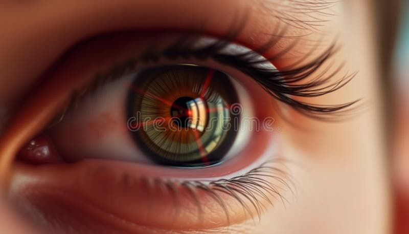 Eye Close Up with Red Lines Reflecting Futuristic Vision and Technology Stock Image - Image of ...