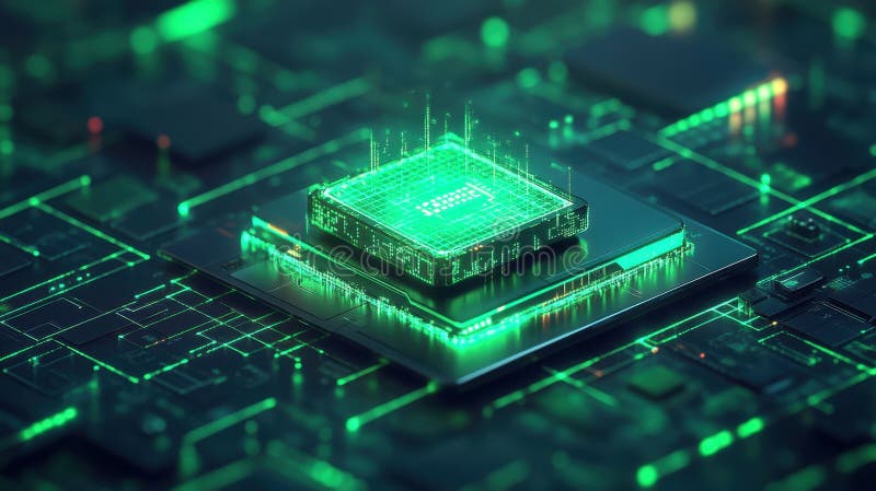 Striking Close-up of Illuminated CPU within Advanced Microchip ...