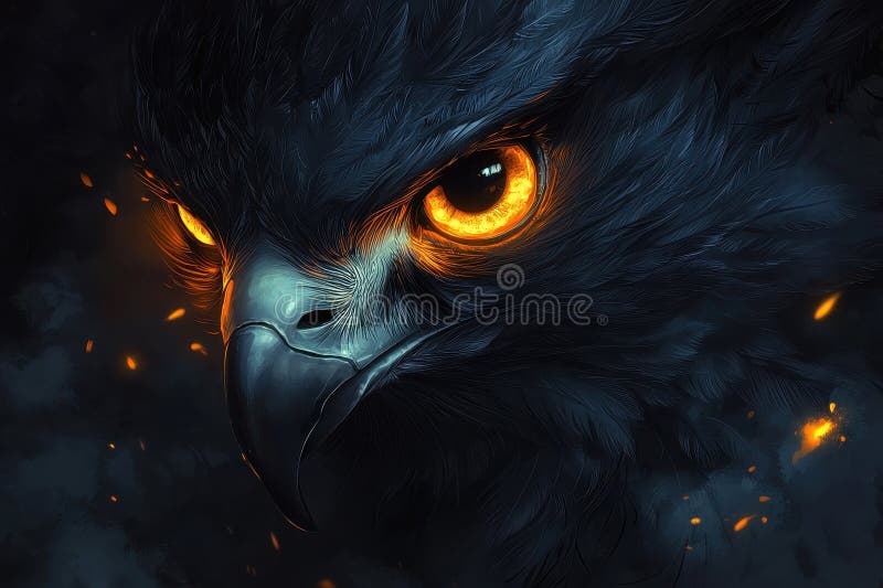 Intense Falcon with Golden Glowing Eyes Stock Photo - Image of closeup ...