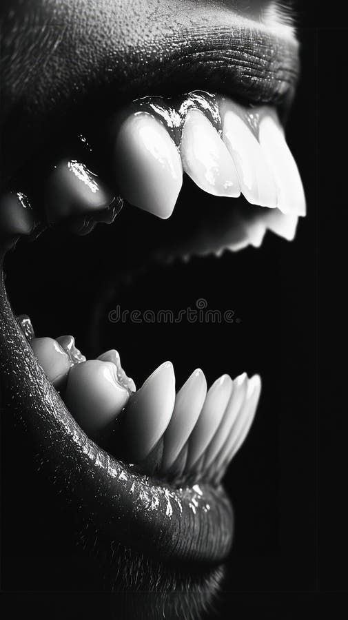 Striking Close Up of Open Mouth Showcasing Sharp Teeth and Gums Stock ...