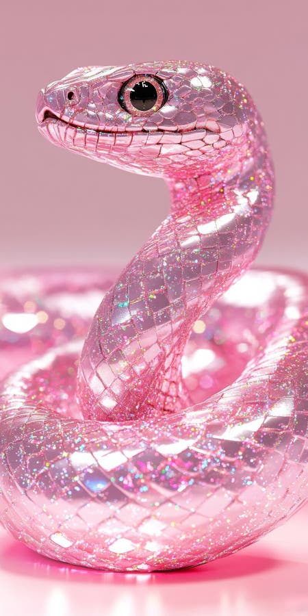 A Striking Close-up of a Pink Glitter-covered Snake Coiled Gracefully ...