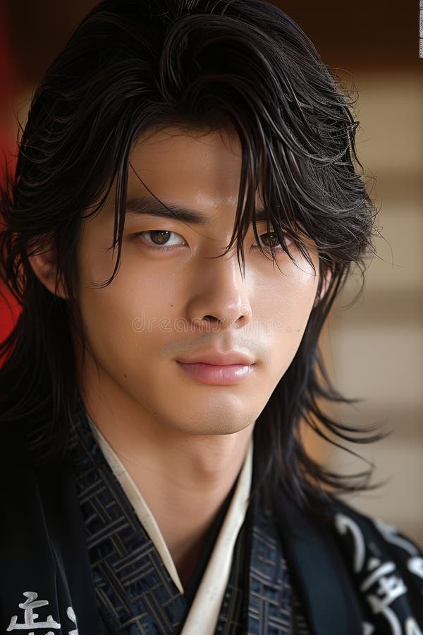 Striking Close-up Portrait of Young Man with Sharp Features, Styled ...