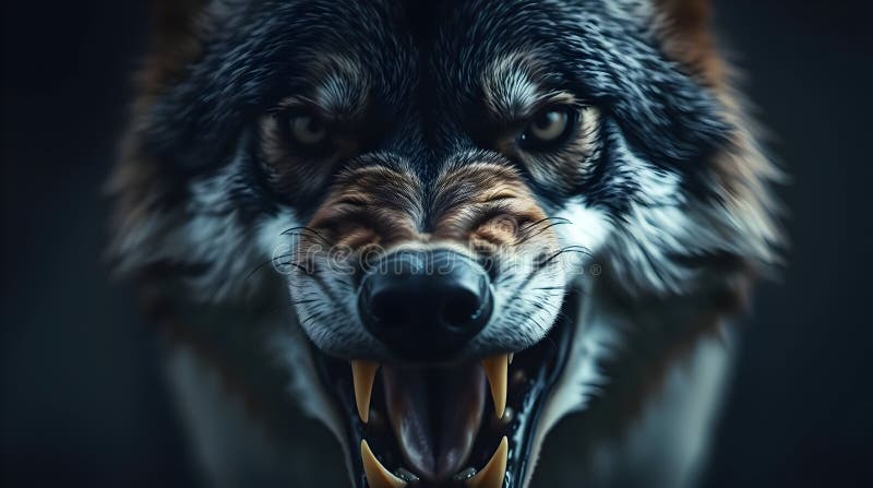 Fierce Wolf Stare - Intense Wildlife Portrait with Sharp Teeth and ...