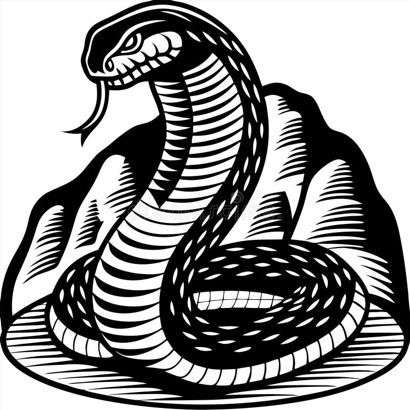 Striking Cobra Vector Illustration with Coiled Body and Mountain ...