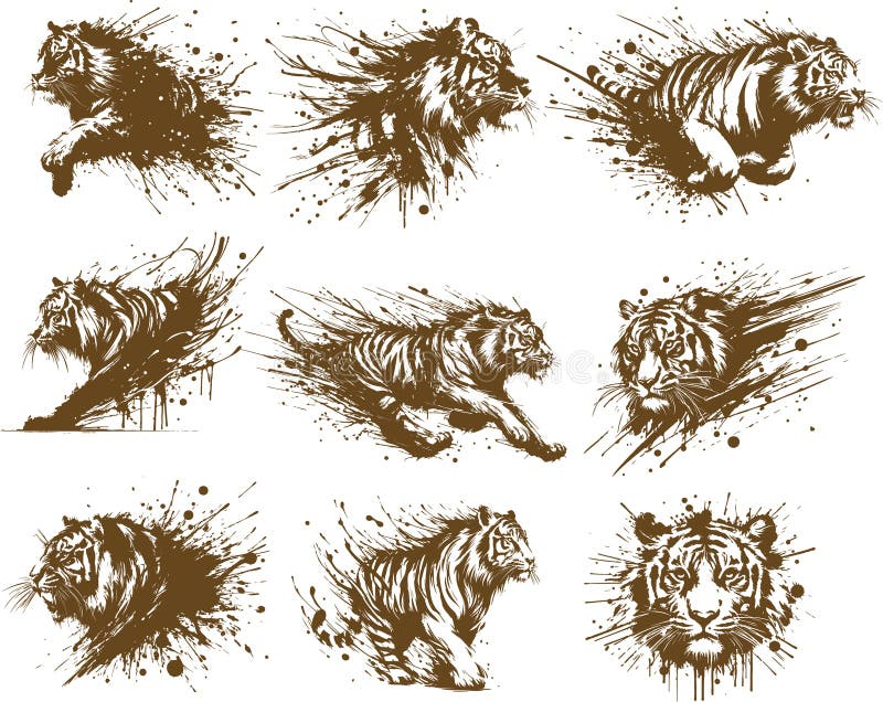 Expressive Tiger in Dynamic Abstract Ink Splash Artistic Style Stock ...