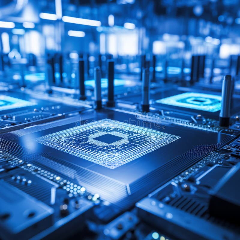 Clean-room Environment in a Microchip Production Under Blue Light Stock ...