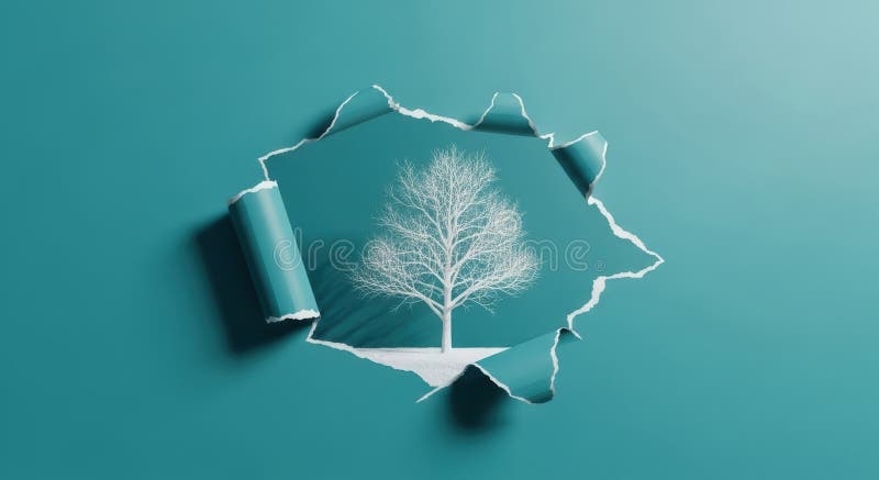 Emergence of Nature: Tree through Torn Paper Stock Image - Image of ...