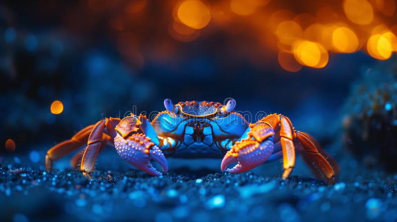 Vibrant Crab Illuminated in Glowing Underwater Bioluminescent Setting ...