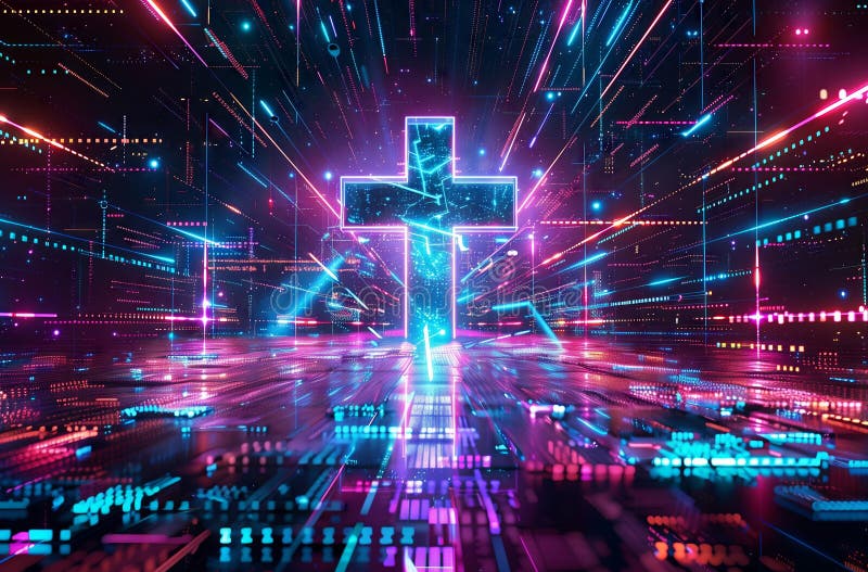 Illuminated Cross Amidst a Splash of Colors Stock Photo - Image of ...