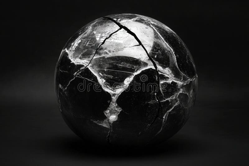 A Solitary Cracked Crystal Ball on a Dark Surface with Unique Textures ...