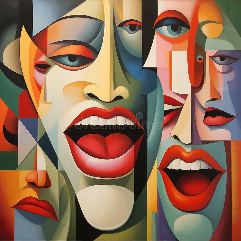 A Striking Cubist Artwork Expressing a Symphony of Human Emotions in ...