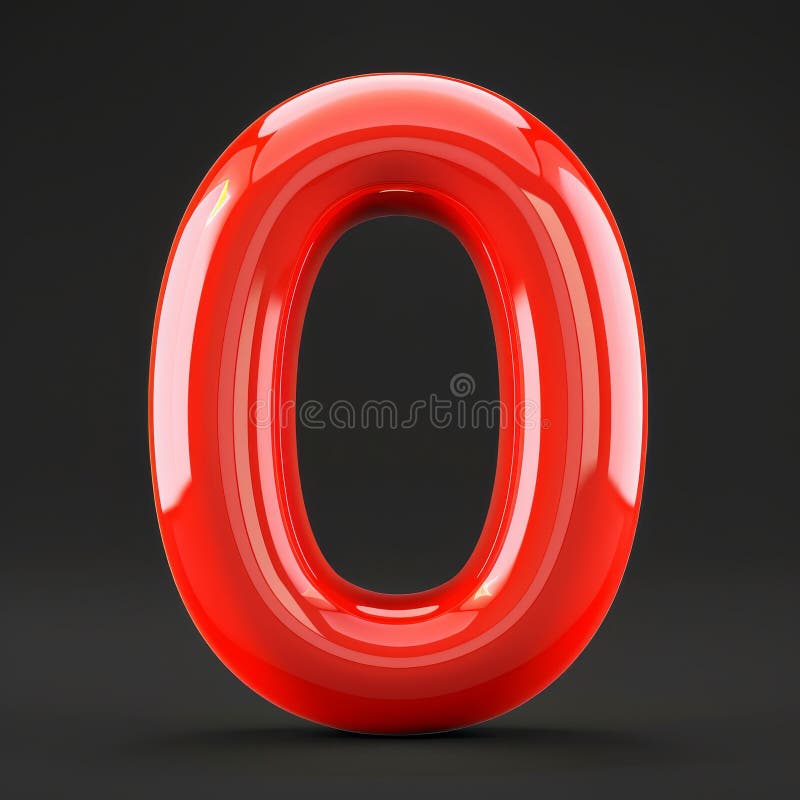 A Striking 3D Glossy Red Number Zero Presented on a Contrasting Dark ...
