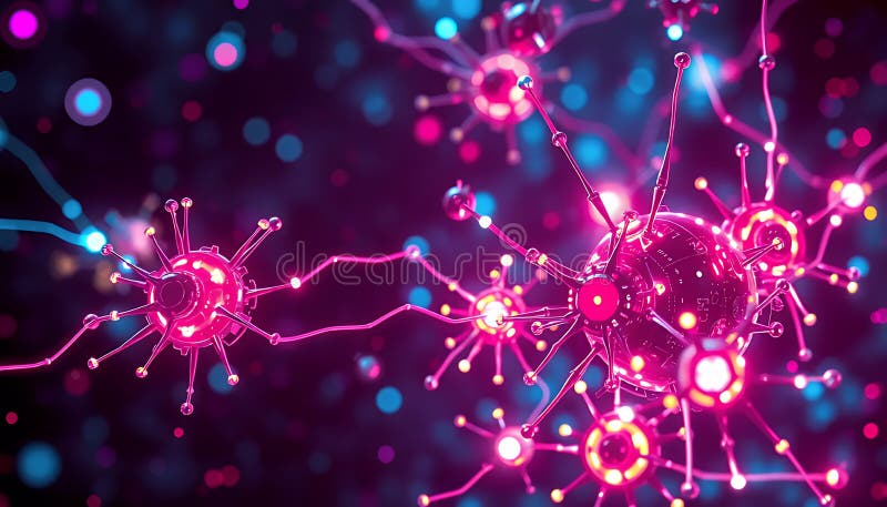 Vibrant Neon Biotech Structures 3D Illustration Glowing Pink and Blue ...