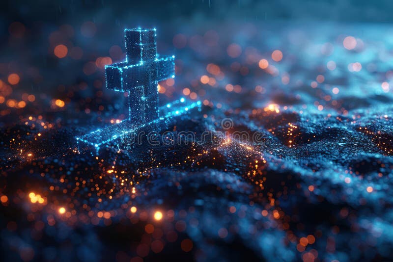 Cyber Cross: a 3D Render of a Digital Christian Cross with Copy Space ...