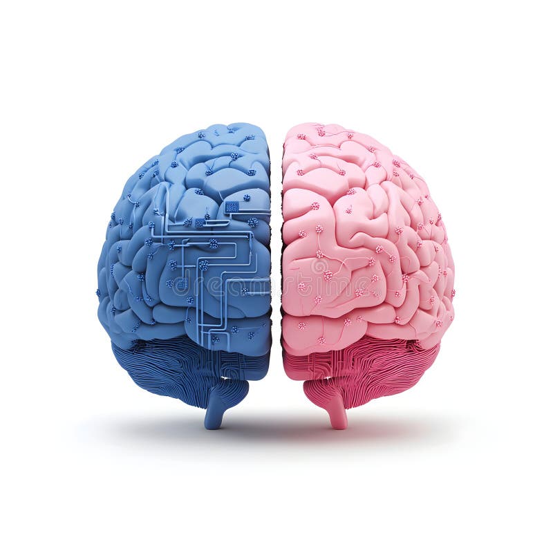 Human Brain Divided Digital Vs Analog Neurology Concept 3D Render AI ...