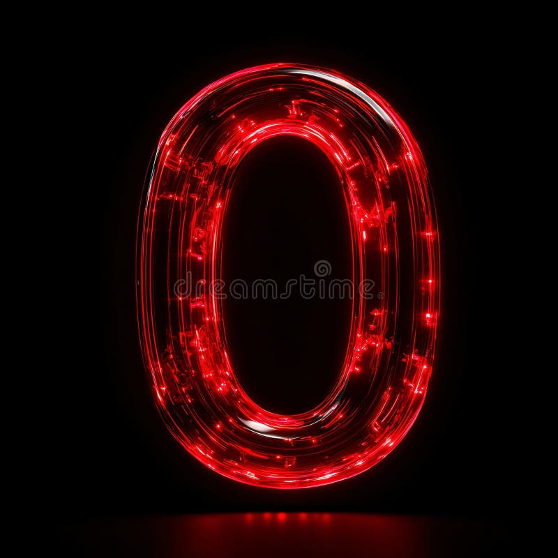 Glowing Red Neon Number Zero 3D Render Abstract Light Digit Illuminated ...