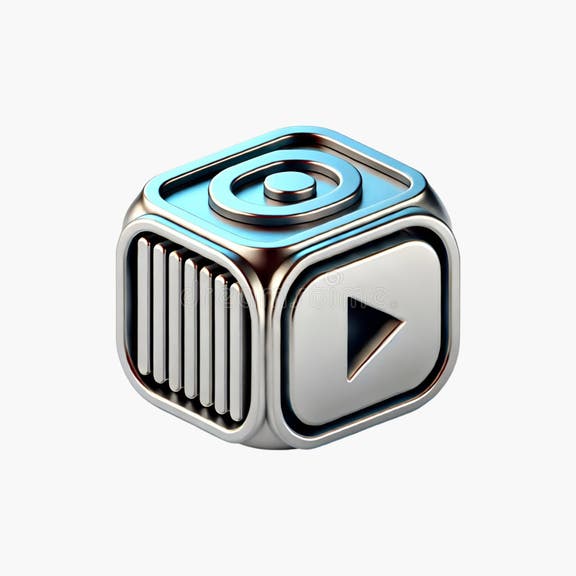 Modern Play Button Icon in 3D Metal Cube Stock Illustration ...
