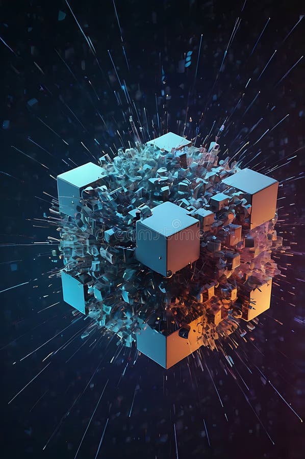 Abstract 3D Cube Explosion with Dynamic Lines Background Design Stock ...