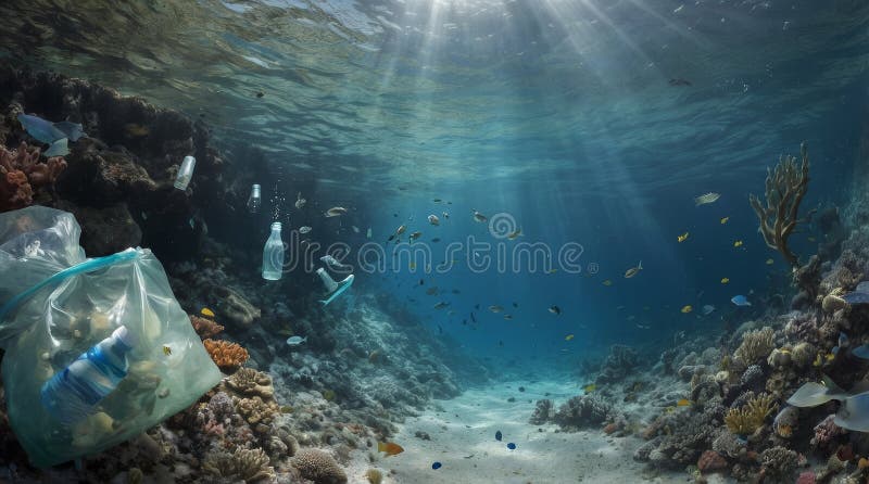 Striking 3D Render: Split Screen Ocean - Plastic Pollution Vs. Clean ...
