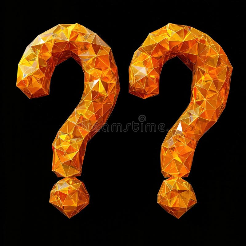 Geometric Polygonal Question Marks in Bright Orange on Black Stock ...